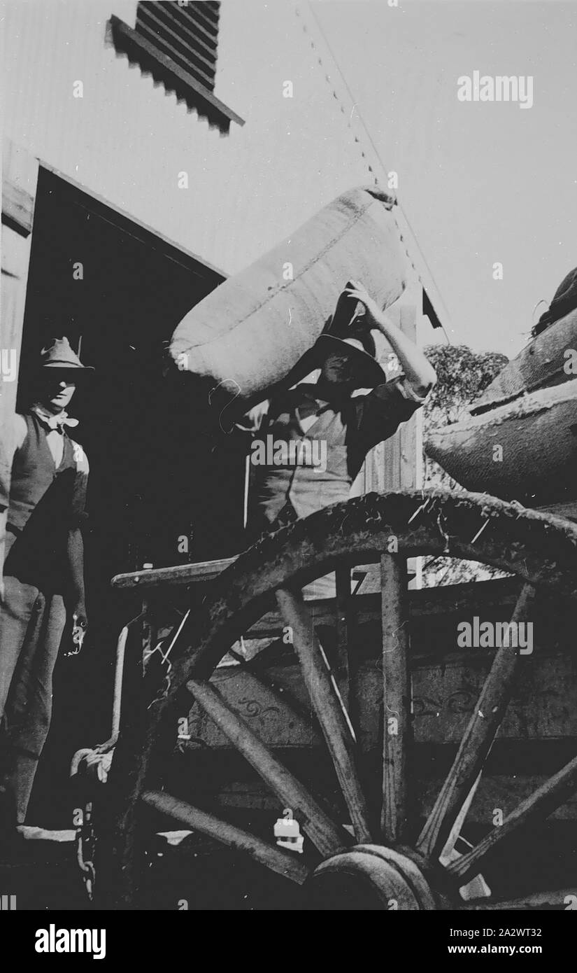 Negative - Loading Chaff Bags, Barraport, Victoria, circa 1936, Two men ...