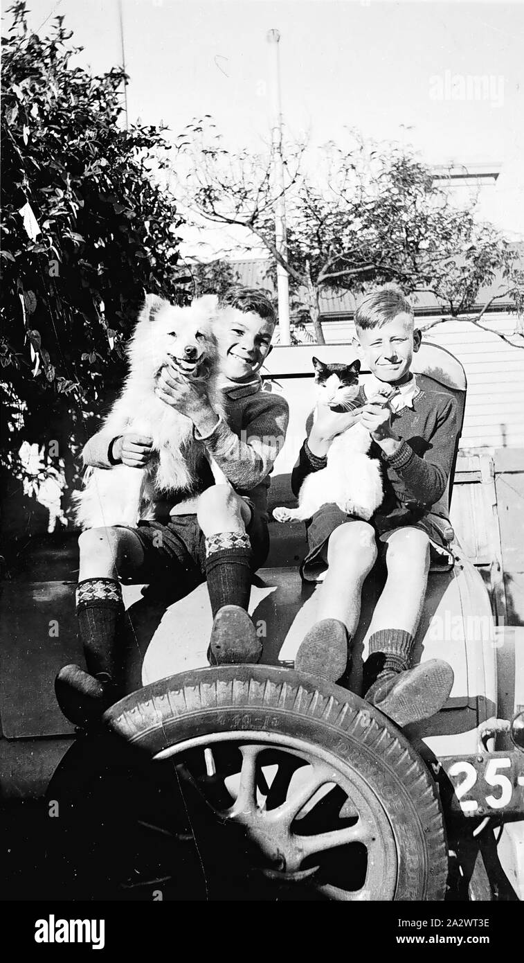 Negative - Boys with Pet Animals, Elwood, Victoria, 1937, Two boys ...