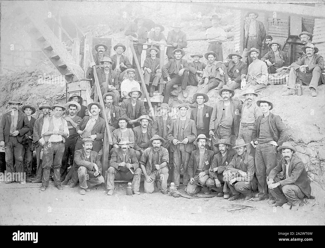 Negative - Mount Morgan, Queensland, circa 1908, Miners at the Mt ...