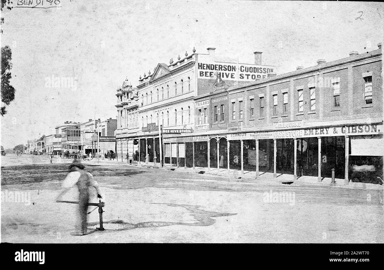 Negative - Bendigo, Victoria, circa 1890, Pall mall with a man using a ...