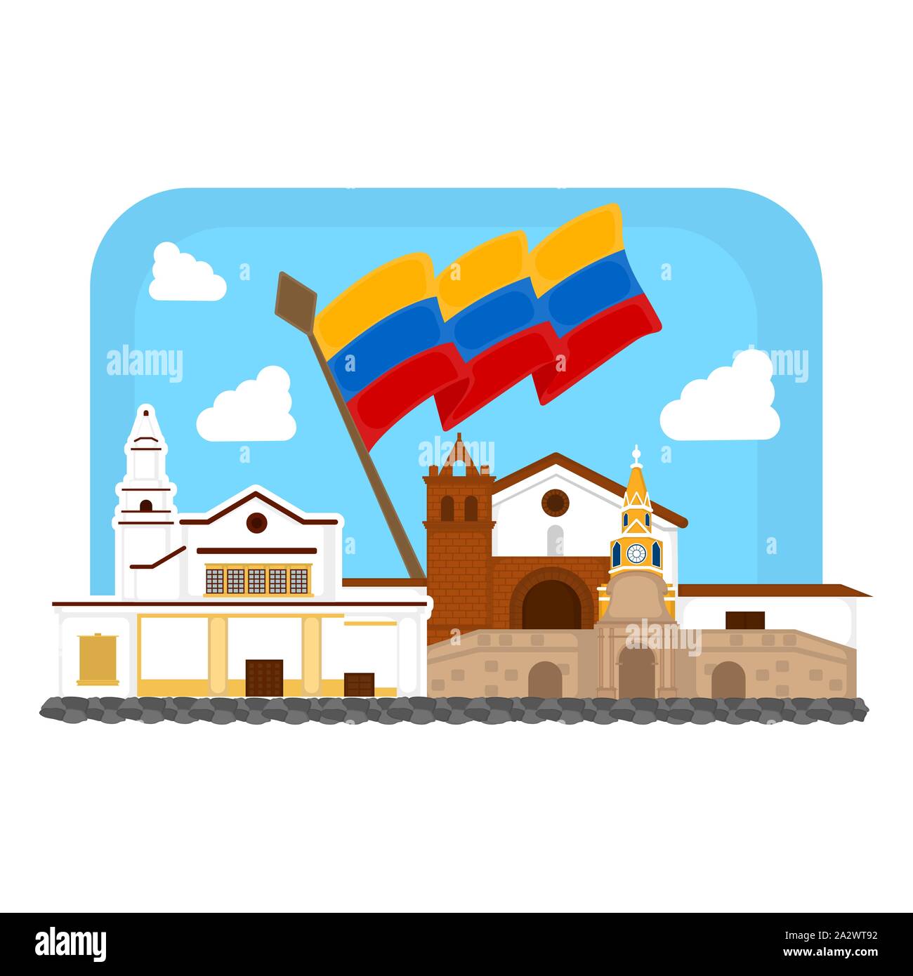 Church building with a flag of Colombia. Representative image of ...