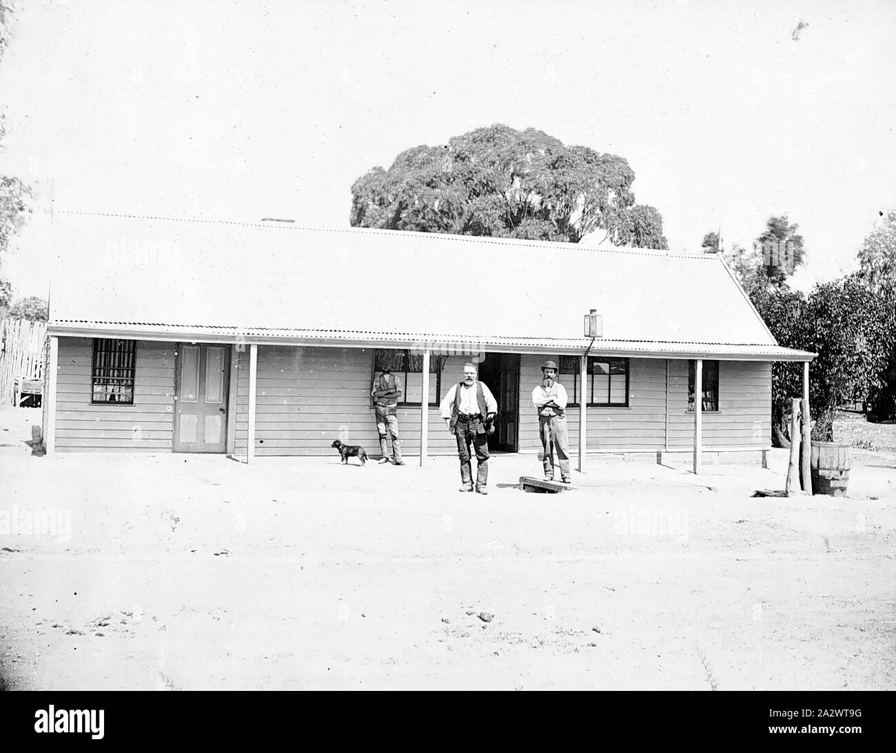 Negative - Harcourt, Victoria, 1894, Three men standing outside Lupton ...