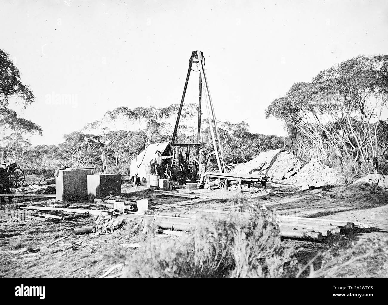 Negative - Underbool, Victoria, 1910, A team drilling for water in the ...