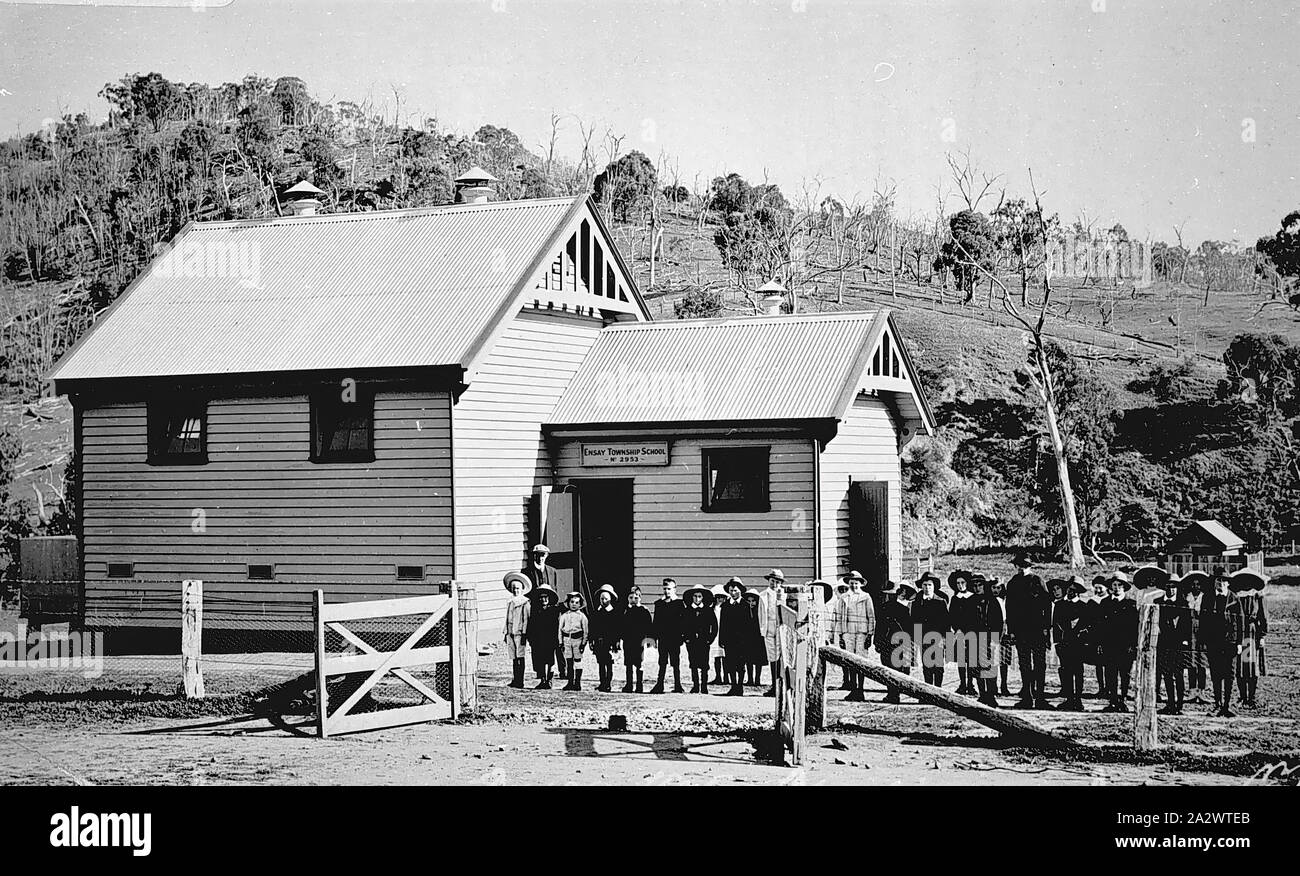 Negative - Ensay, Victoria, circa 1915, Teacher and pupils outside the ...