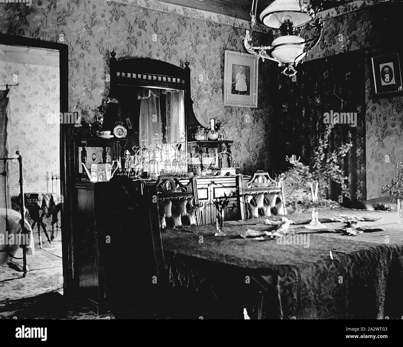 Negative - Heyfield, Victoria, circa 1895, A dining room. There are ...
