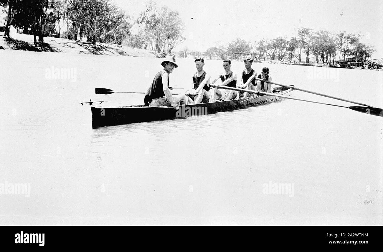 Negative - Merbein, Victoria, 1926, Four men and a cox in a maiden ...