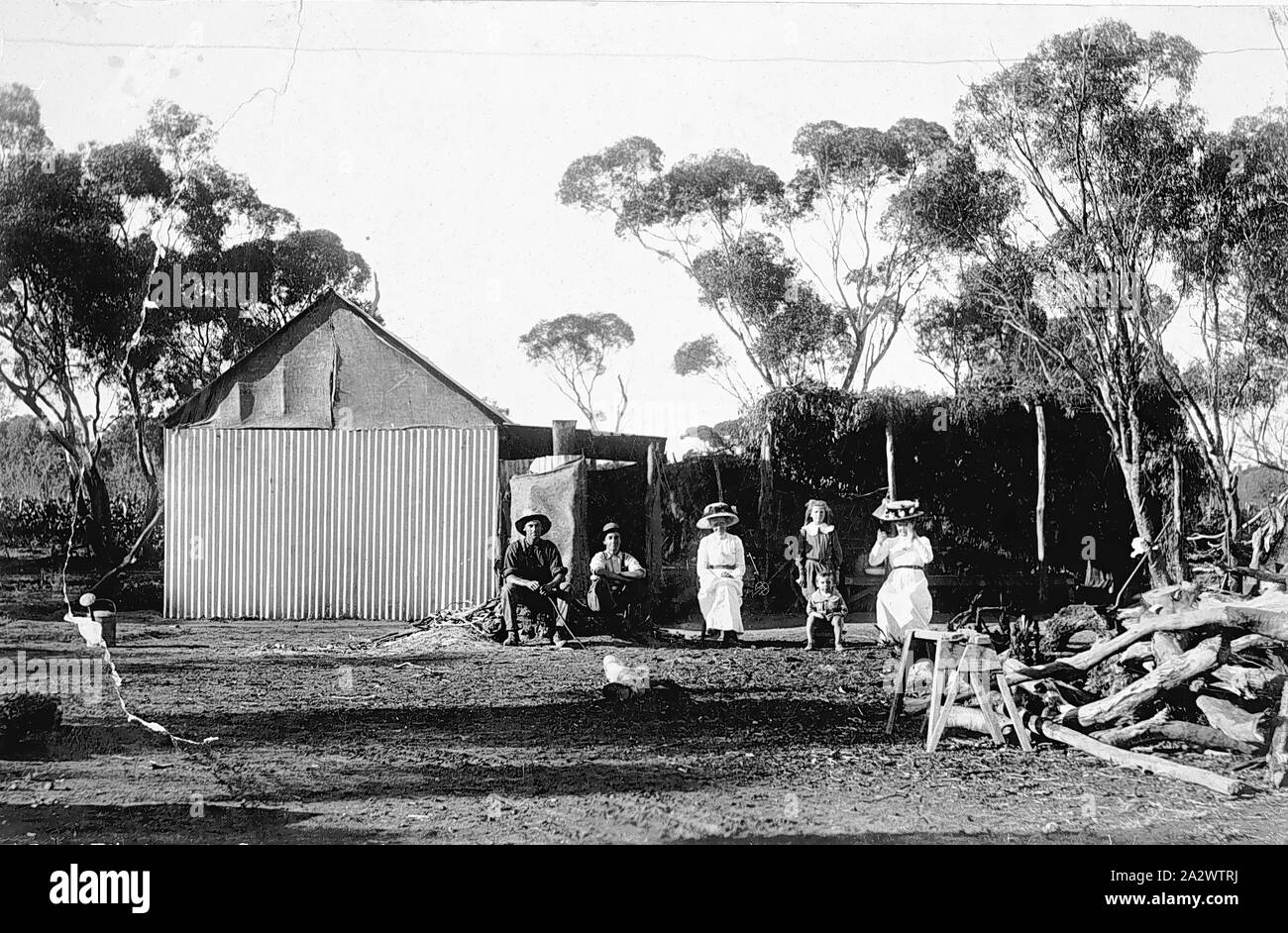 Negative - Merbein, Victoria, 1910, A family group in front of their ...