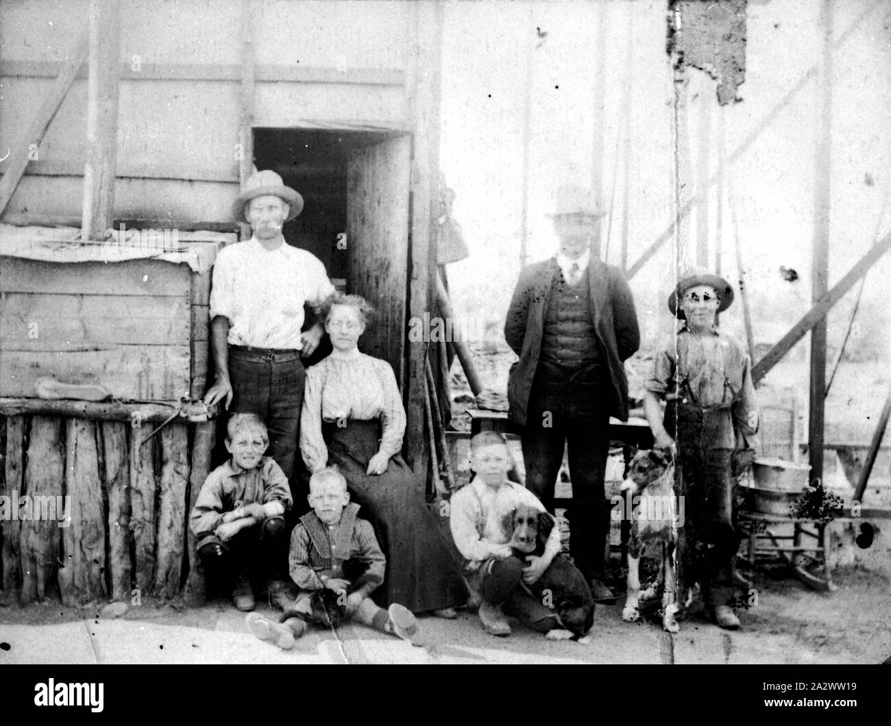 Negative - Merbein South, Victoria, 1911, A family outside their new ...