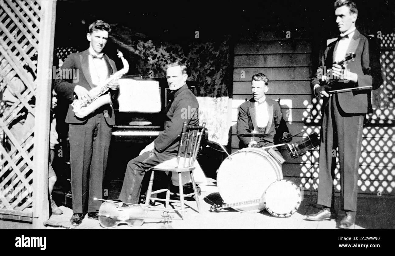 Negative - Trafalgar District, Victoria, circa 1925, Four band members ...