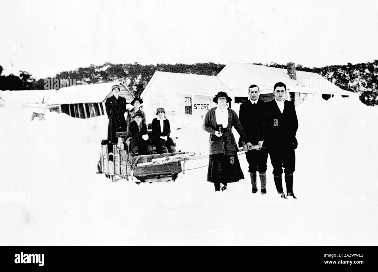 Negative - Mount Buffalo, Victoria, 1917, A group of people with a ...