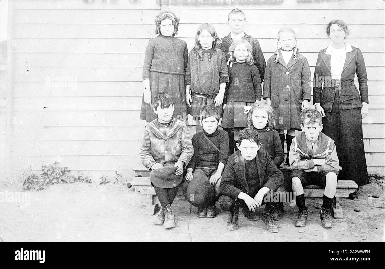 Negative - Denison, Victoria, 1916, Pupils and teacher outside the ...