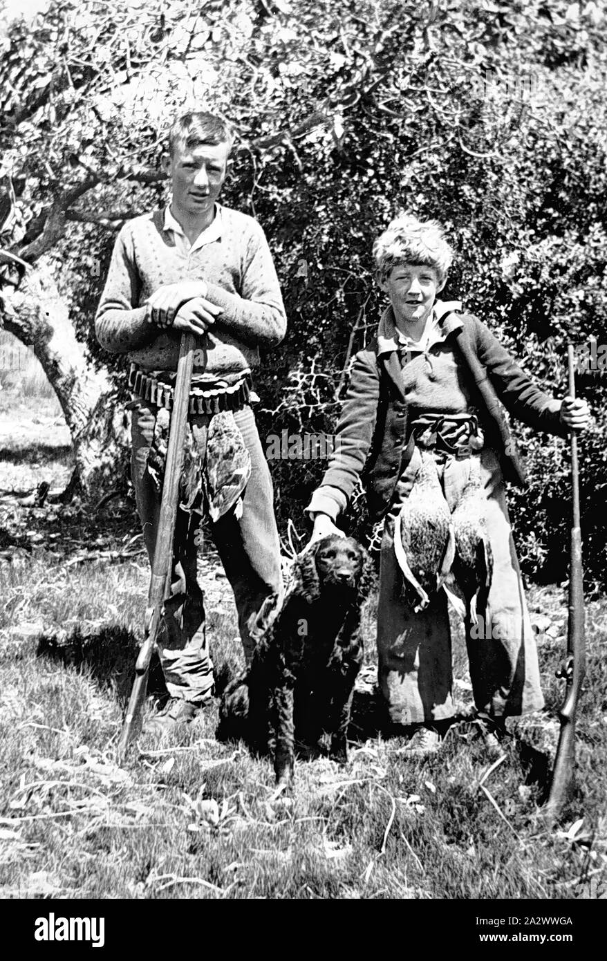 Negative - Lake Reeve, Victoria, 1923, Two boys and their with a catch ...