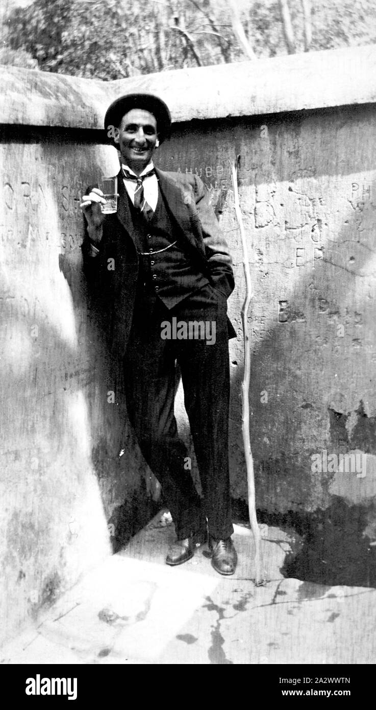 Negative - Daylesford, Victoria, 1927, A man drinking mineral water at ...