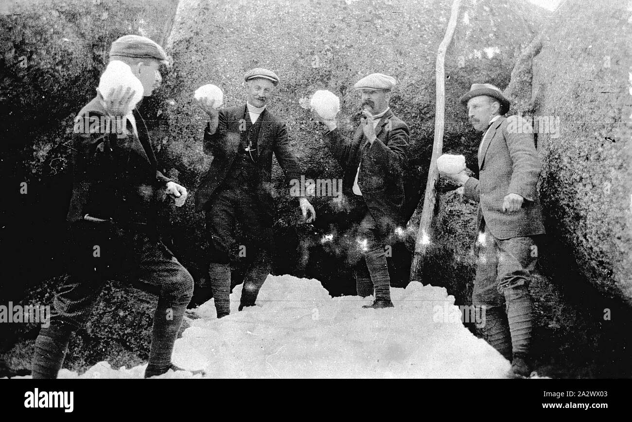 Negative - Men with Snowballs, Mount Buffalo, Victoria, circa 1910 ...