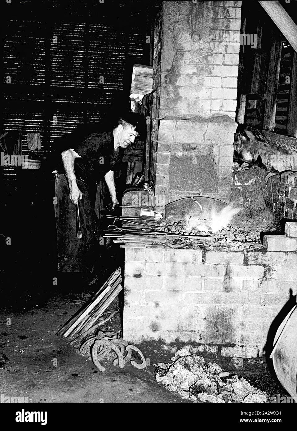 Negative - Wangaratta, Victoria, Apr 1937, A blacksmith at work Stock ...