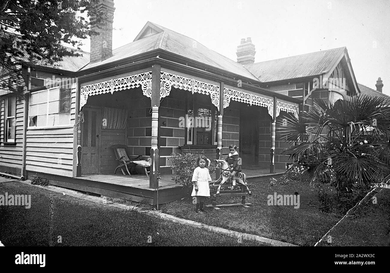 Negative - Elwood, Victoria, circa 1910, Two small children, with a ...