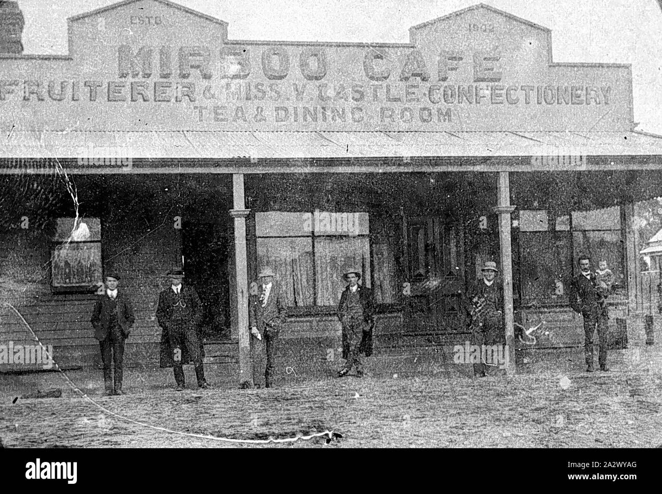 Negative - Mirboo, Victoria, circa 1910, A group of men and a child in ...