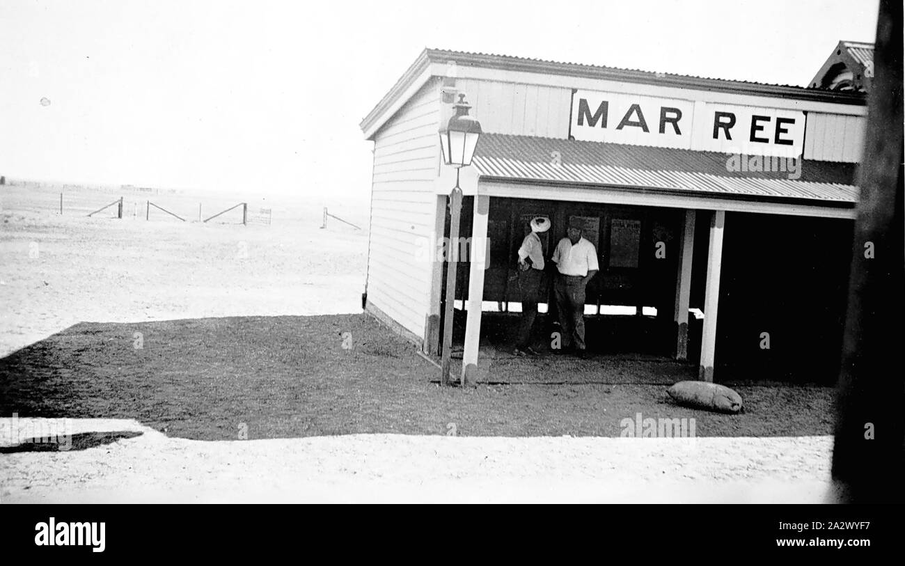 Negative - Marree, South Australia, circa 1935, Two men in the shelter ...