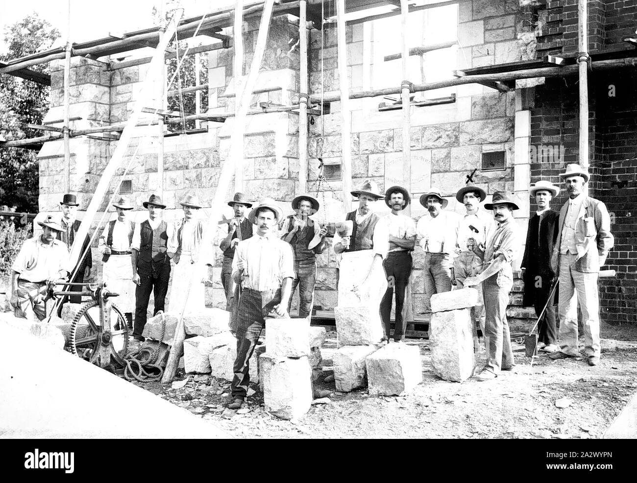 Negative - Wangaratta, Victoria, circa 1910, A priest and workmen at a ...