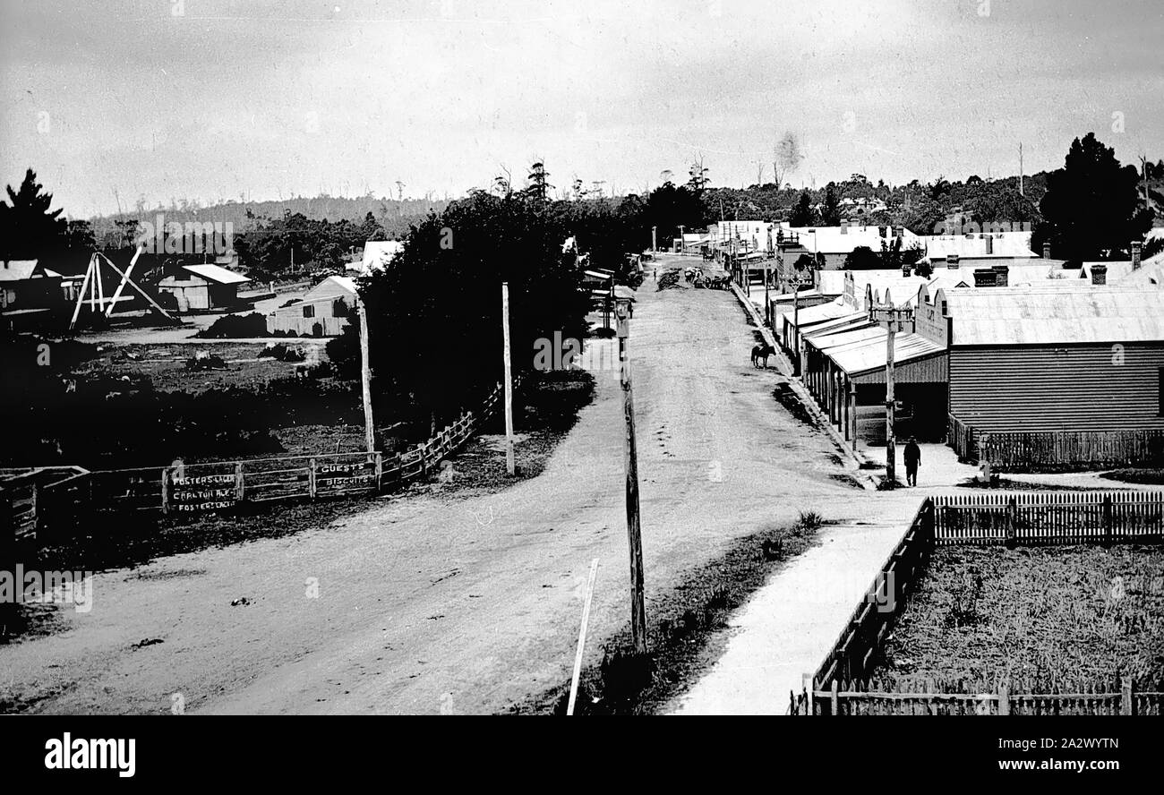 Negative - Mirboo North, Victoria, circa 1910, View looking down main ...