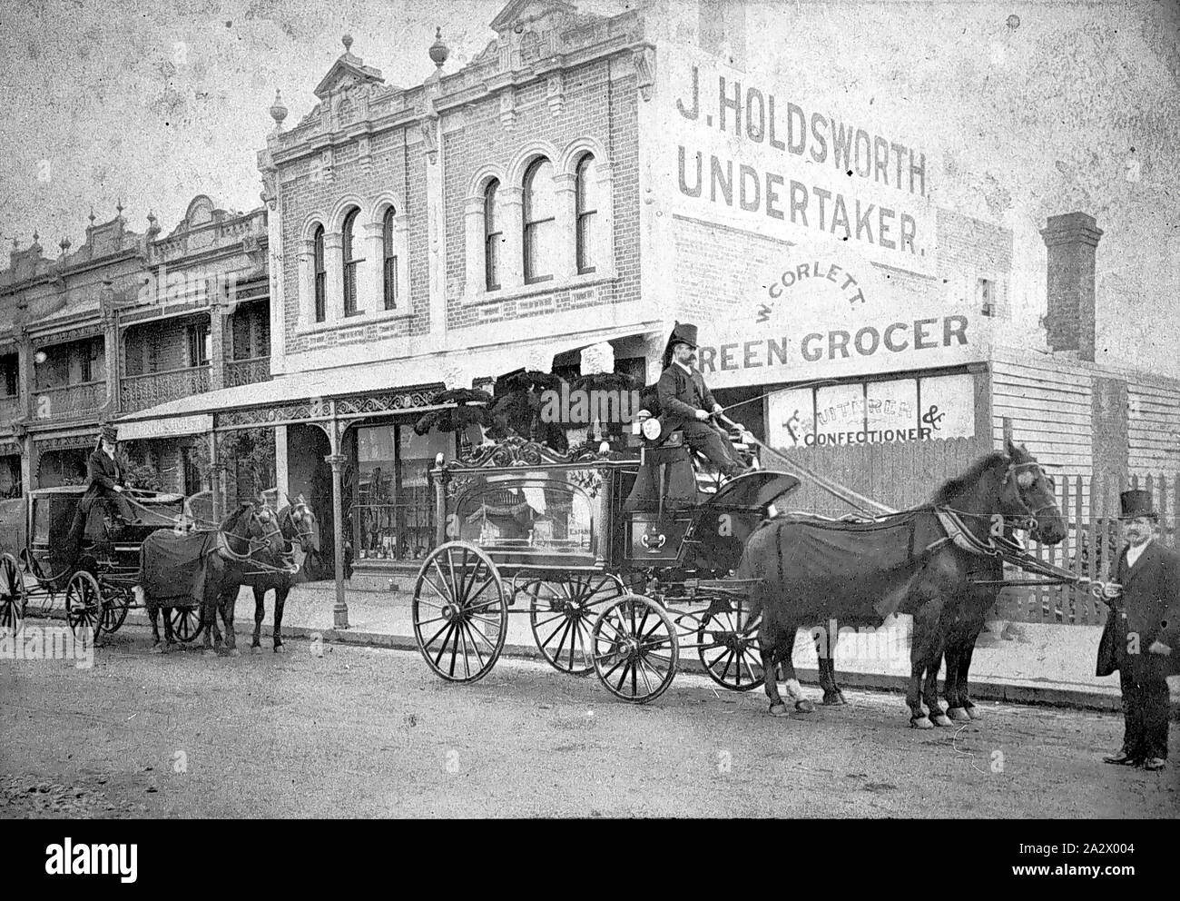 Negative - Hearse & Carriage Outside Premises of J. Holdsworth ...
