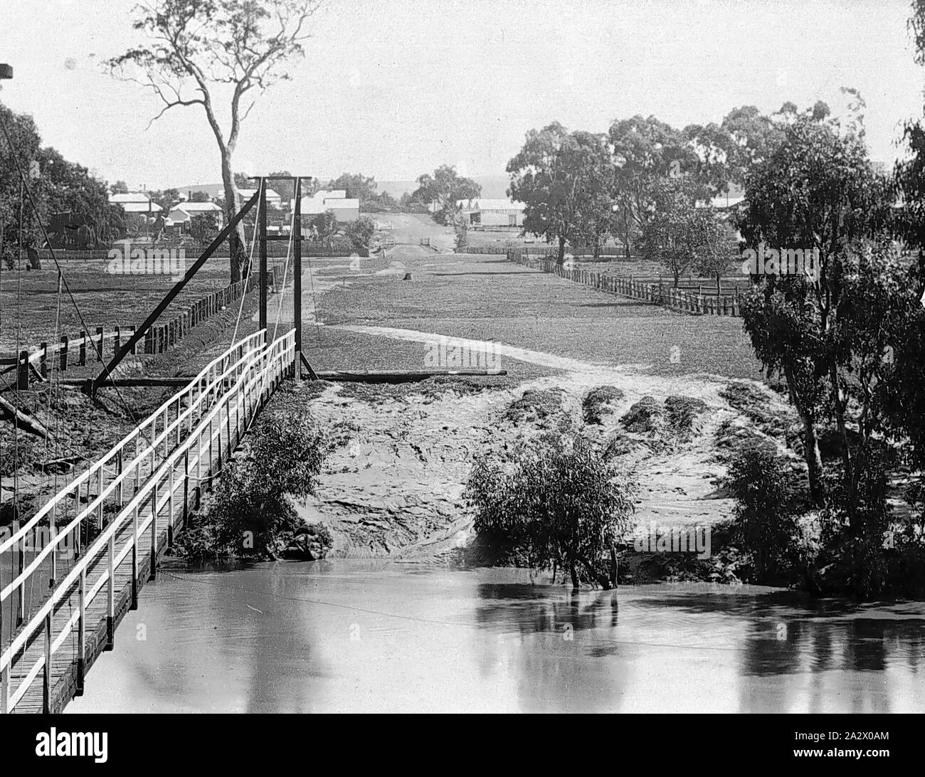 Negative - Casterton, Victoria, Dec 1911, A suspension footbridge over ...