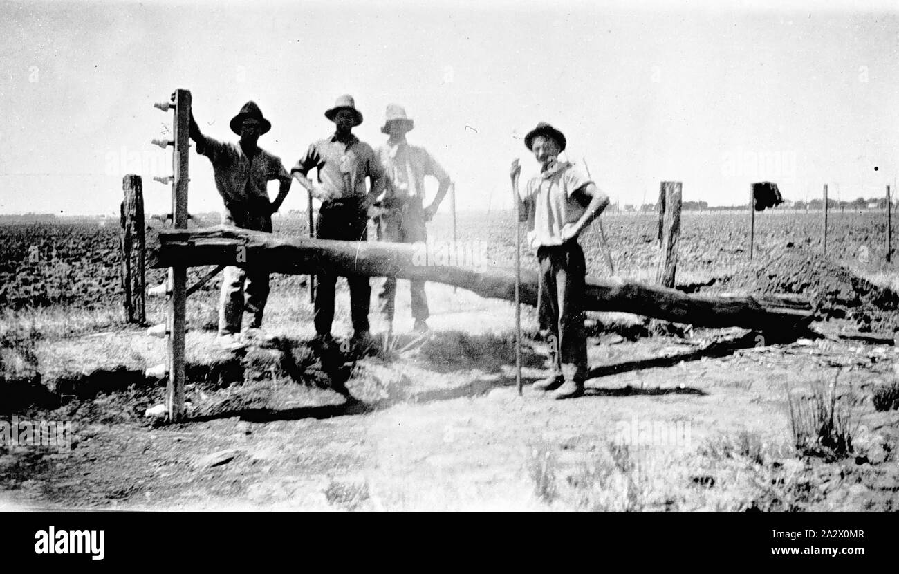 Negative - Kingower District, Victoria, circa 1935, Four men about to ...