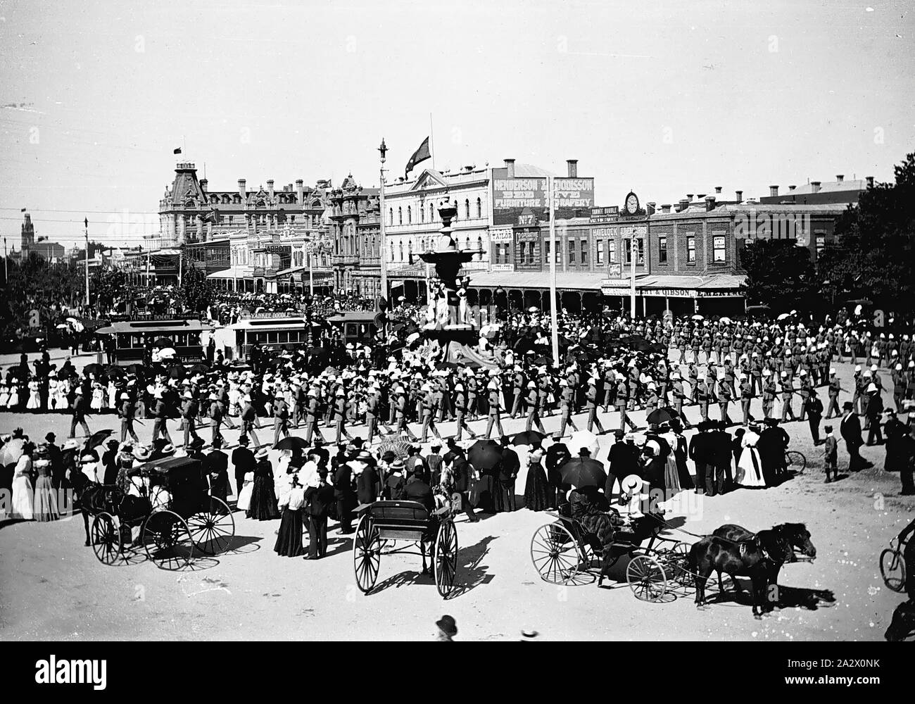 Negative - Bendigo, Victoria, 1902, People watching a procession. There ...