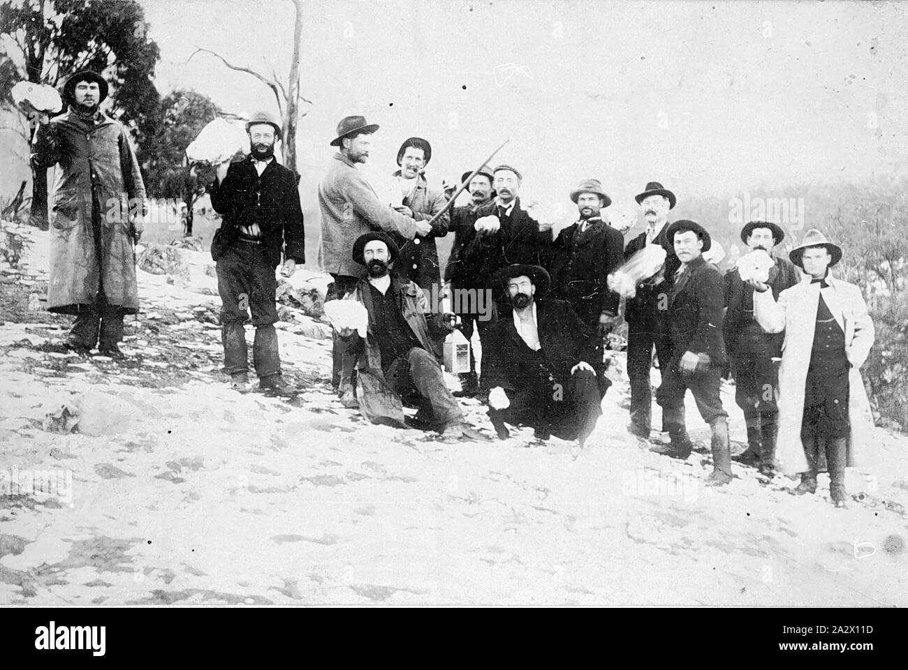 Negative - Mafeking, Victoria, circa 1900, Men in the snow with ...