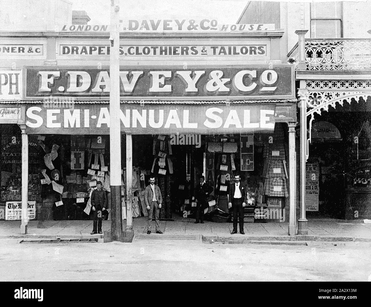 Negative - Bendigo, Victoria, 1890, Staff standing in front of F. Davey ...