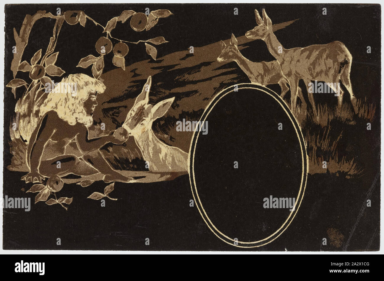Negative Vignette - Girl feeding Apples to some Deer, circa 1900 ...