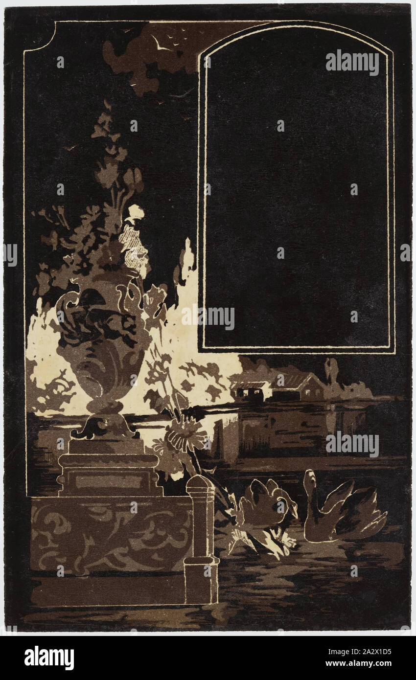 Negative Vignette - Urn and Swans, circa 1900, Negative Vignette of an ...