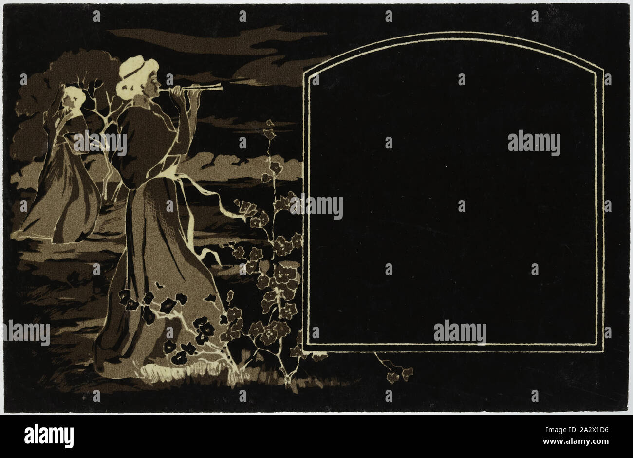 Negative Vignette - Woman Blowing Horn, circa 1900, Negative Vignette ...