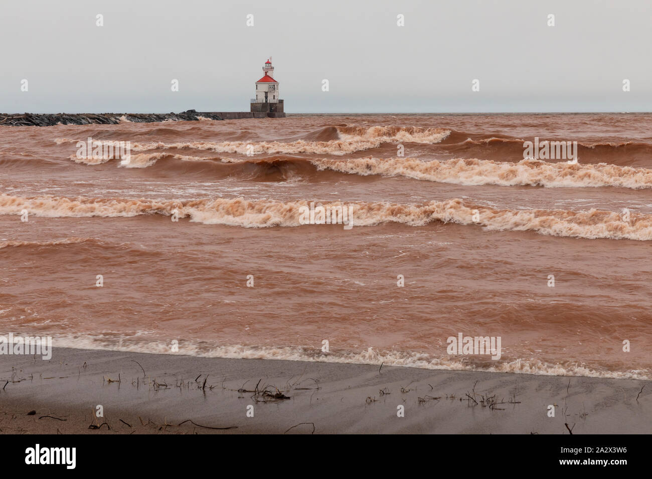 Wisconsin Point Lighthouse On Lake Superior During A Stormy Day Stock ...