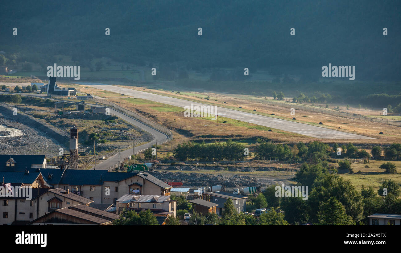 Aerial view of Mestia Valley from Hatsvali (Khatsvali) ski resort ...