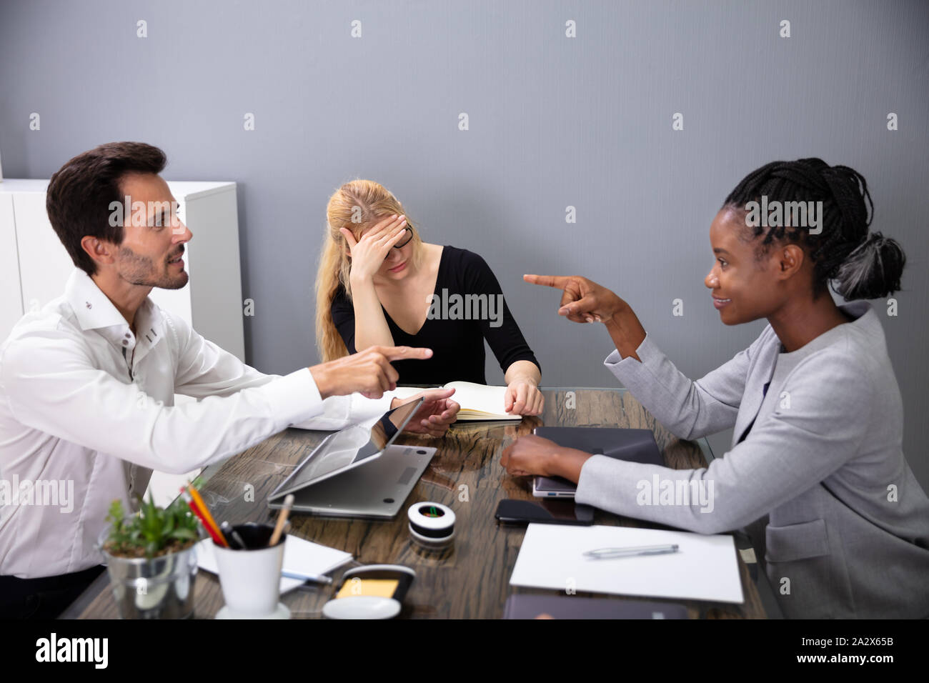 Businesspeople Blaming Each Other While Discussing With Their Colleague ...