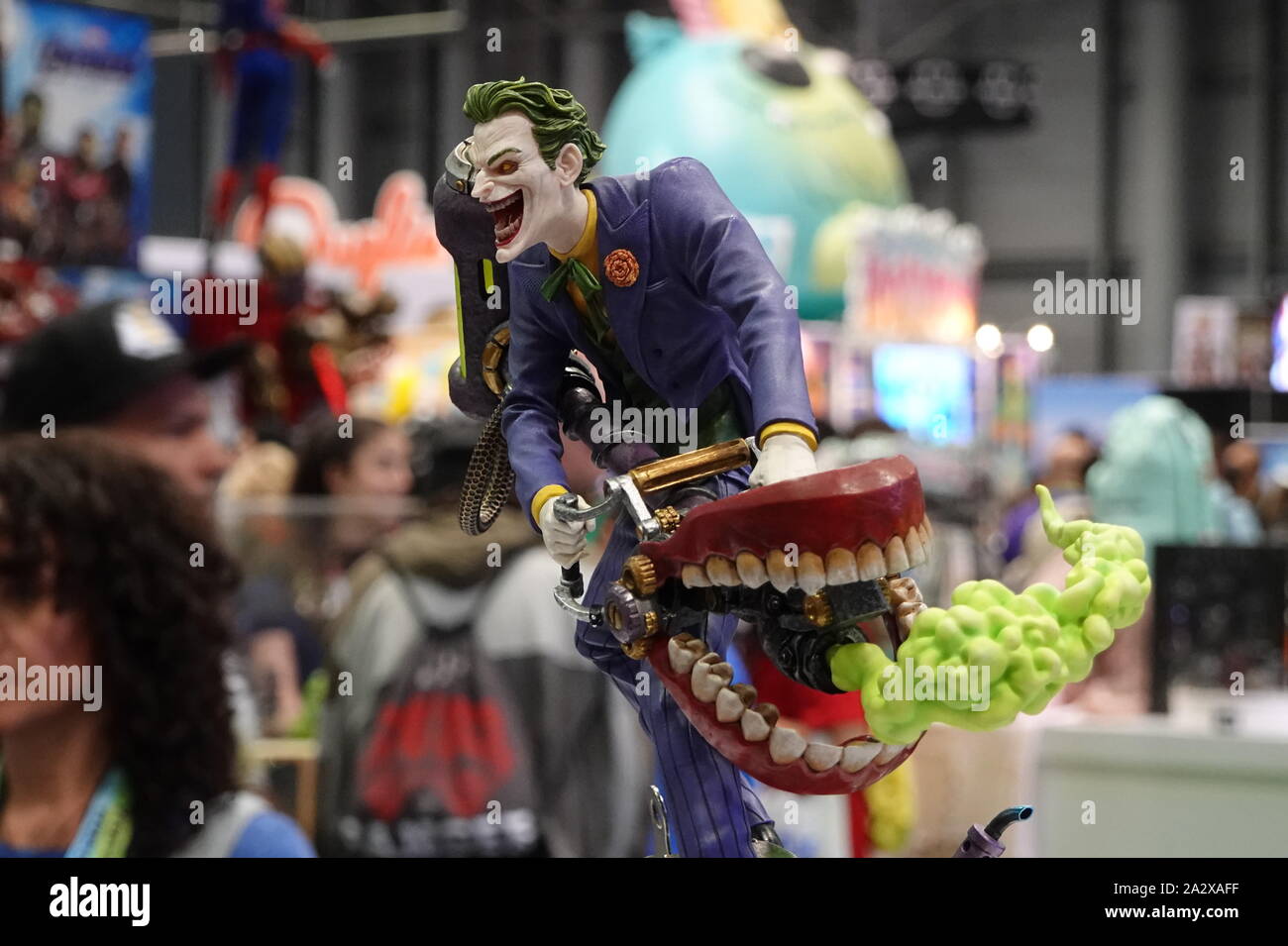 New York, USA. 3rd Oct, 2019. A model of the Joker in the Batman series ...