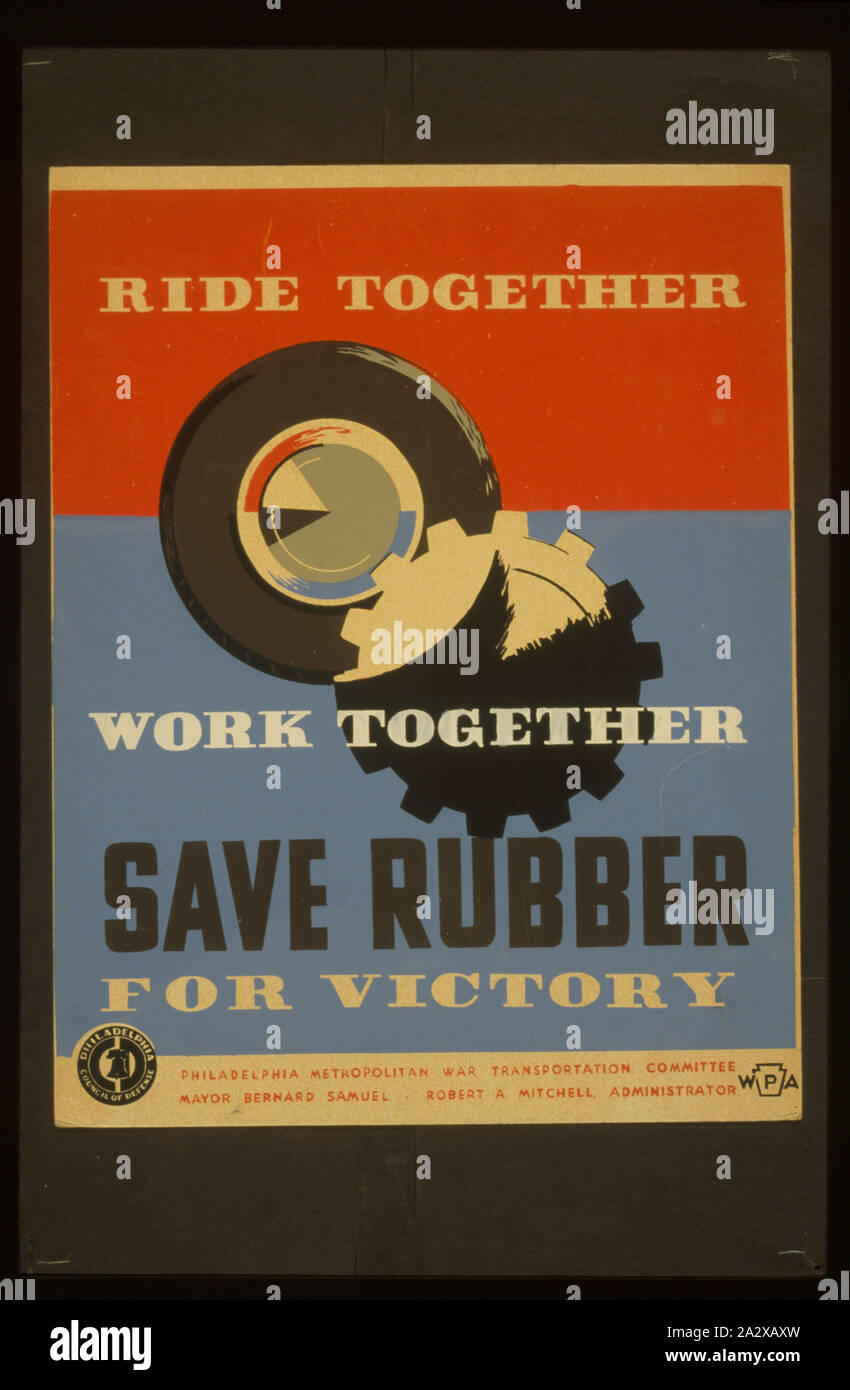 Ride together - work together - save rubber for victory Stock Photo - Alamy