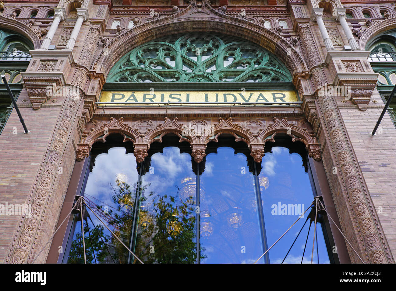 BUDAPEST, HUNGARY -27 MAY 2019- View of the landmark Parisi Udvar Hotel ...