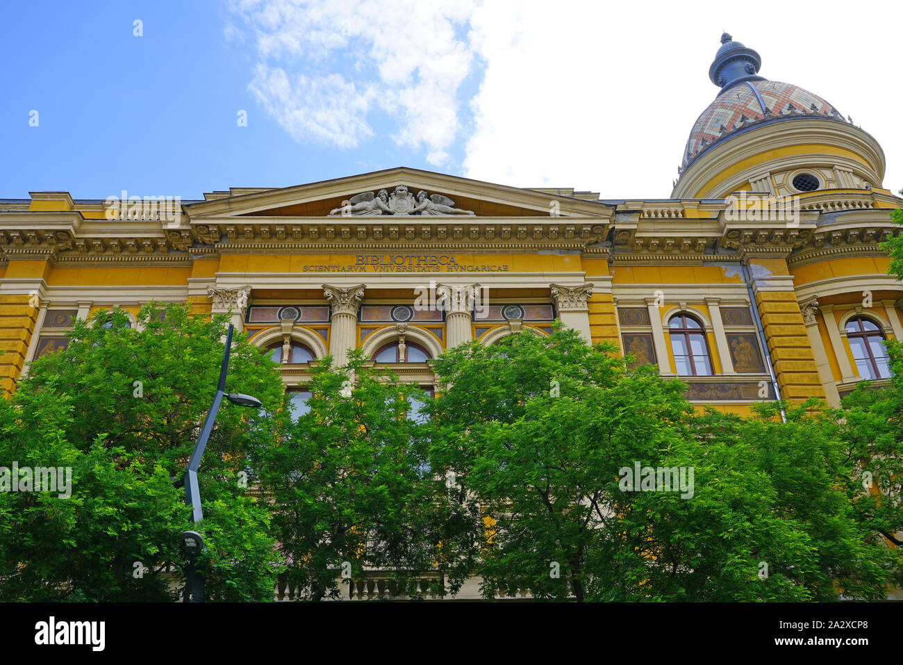 BUDAPEST, HUNGARY -27 MAY 2019- View of the landmark University Library ...