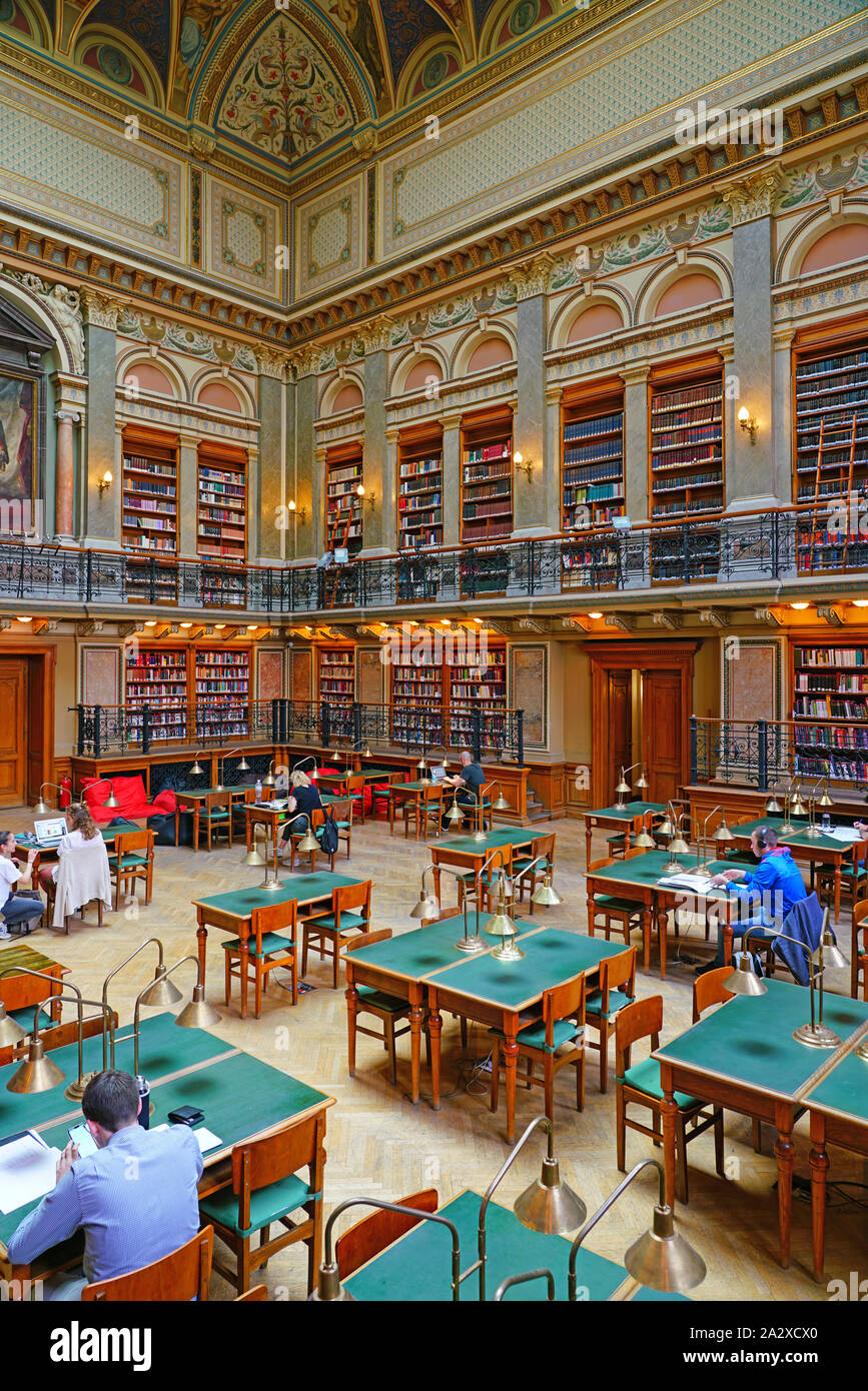 BUDAPEST, HUNGARY -27 MAY 2019- View of the landmark University Library ...