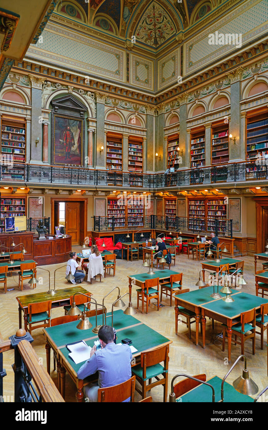 BUDAPEST, HUNGARY -27 MAY 2019- View of the landmark University Library ...