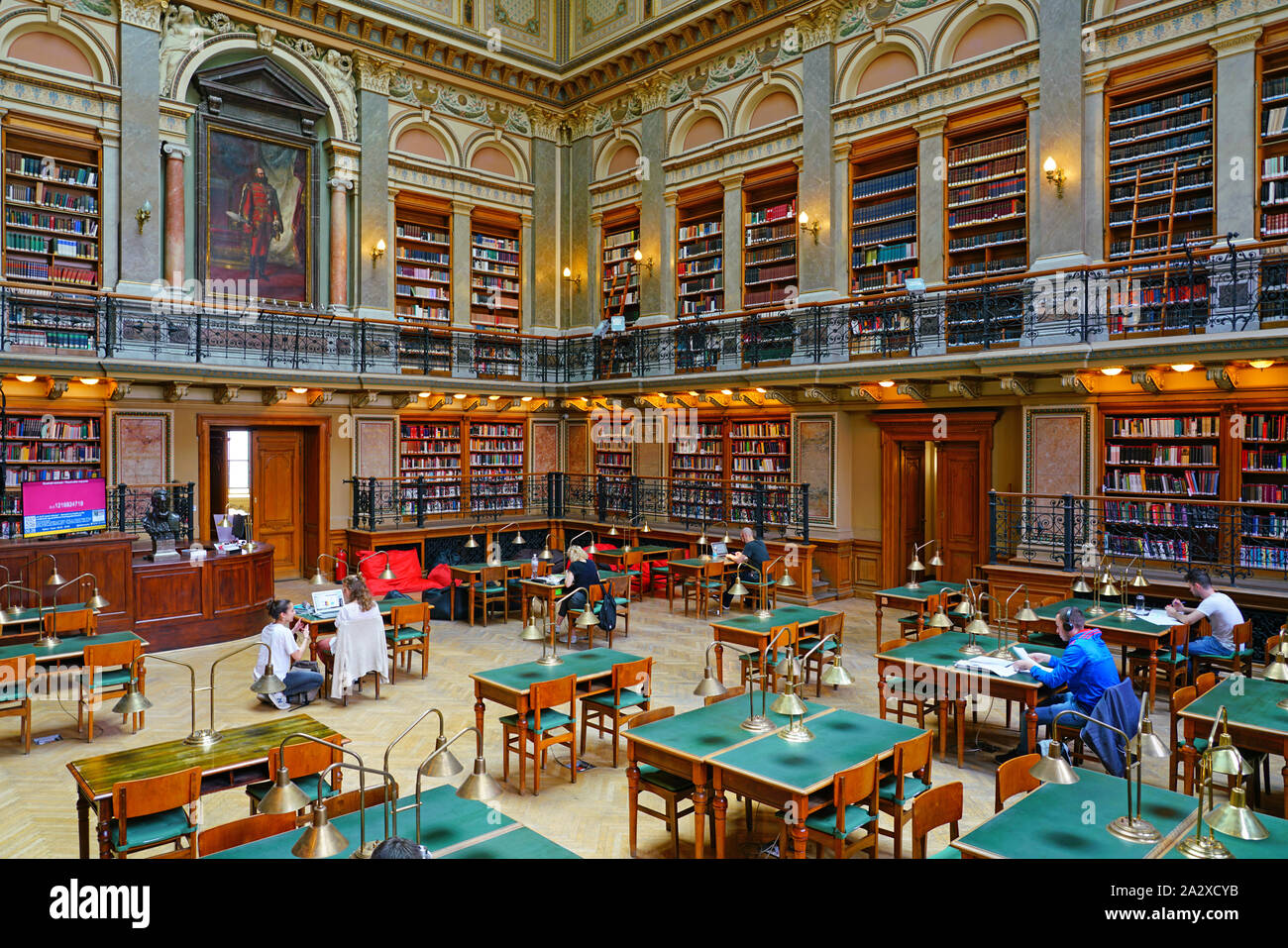 BUDAPEST, HUNGARY -27 MAY 2019- View of the landmark University Library ...