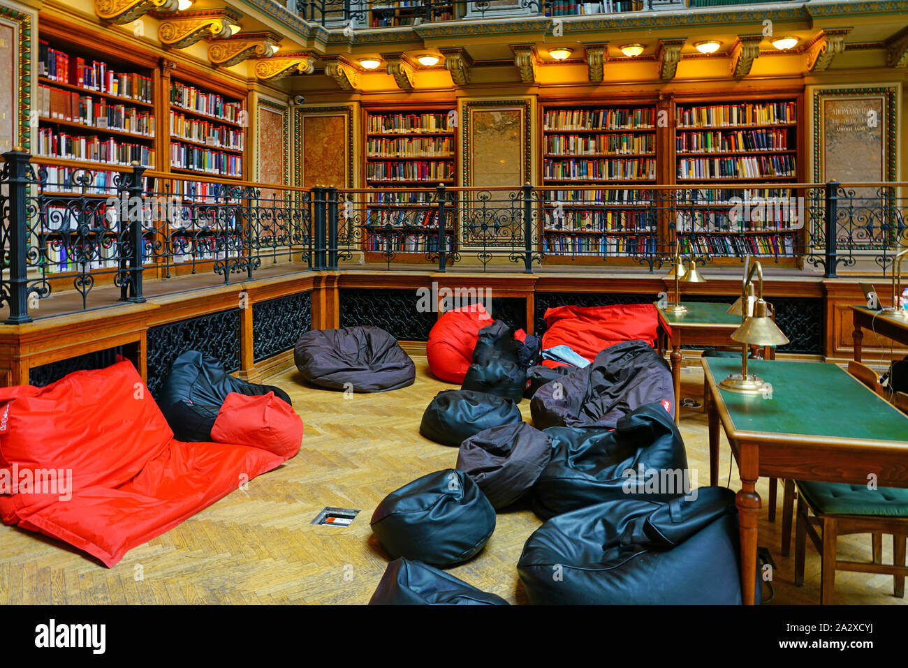 BUDAPEST, HUNGARY -27 MAY 2019- View of the landmark University Library ...
