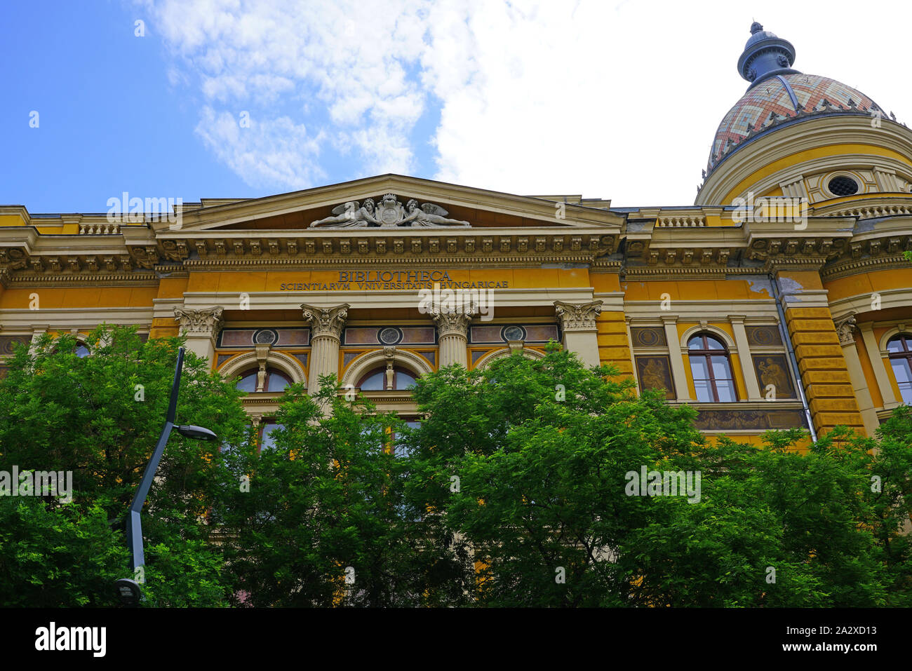 BUDAPEST, HUNGARY -27 MAY 2019- View of the landmark University Library ...