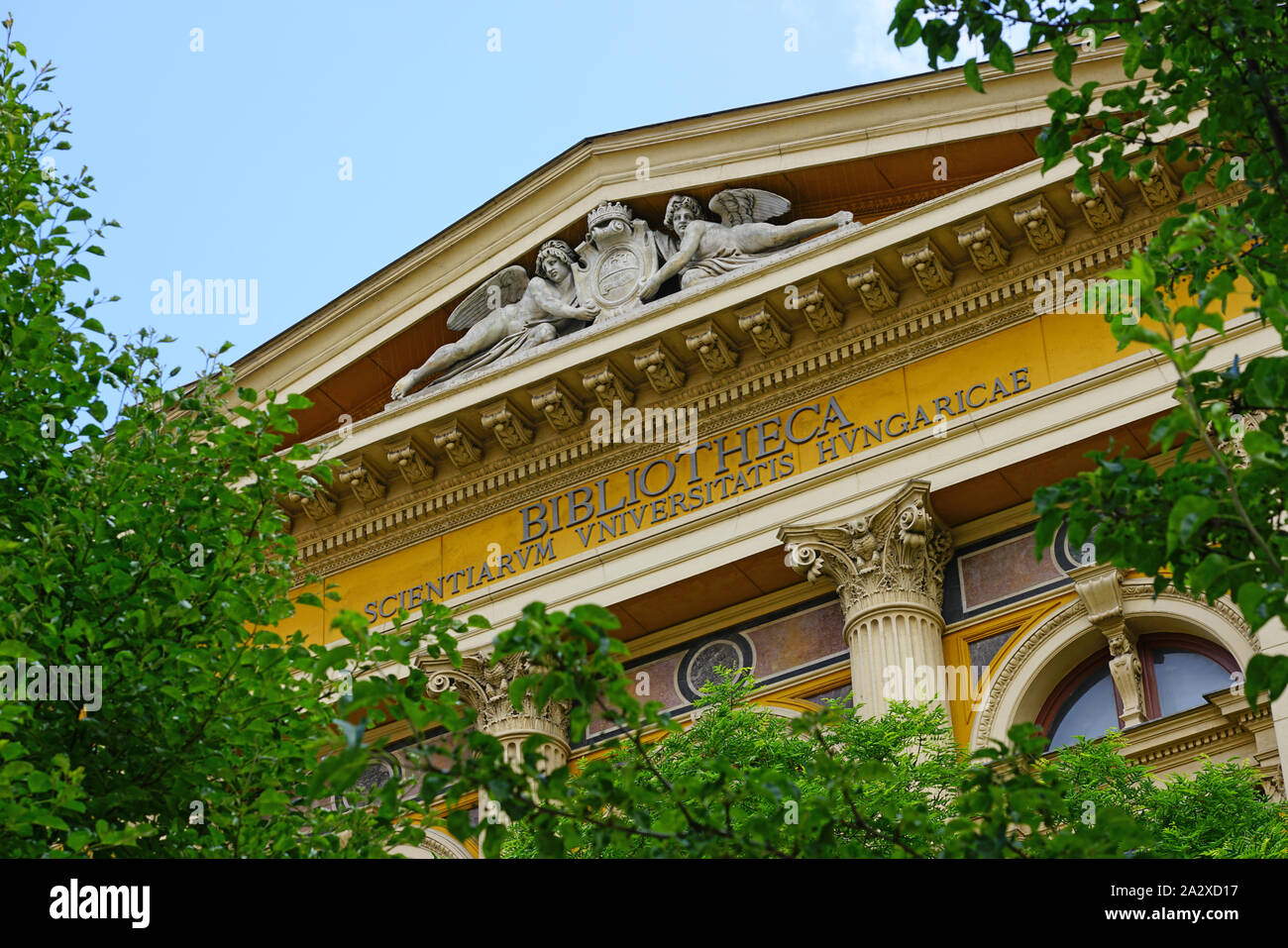BUDAPEST, HUNGARY -27 MAY 2019- View of the landmark University Library ...