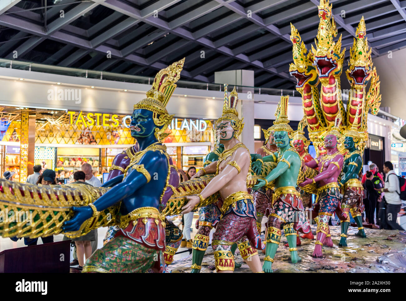 Ramayana traditional Angel captured Thai serpent or Naga sculpture ...