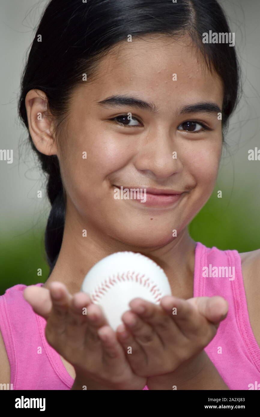 Female Athlete And Happiness With Baseball Stock Photo - Alamy