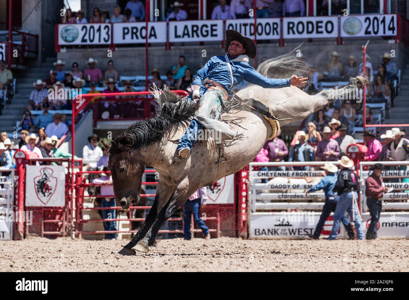 Rodeo action at the Cheyenne Frontier Days celebration in Wyoming's ...
