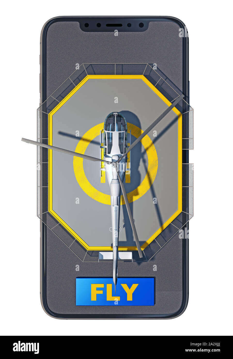 helicopter at the site of smartphone top view. 3d rendering Stock Photo ...